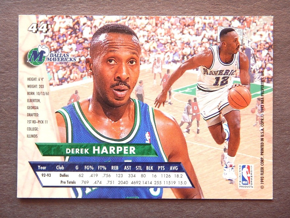 Derek Harper #44 Fleer Ultra 1993 Basketball Card (Dallas Mavericks) LN ...