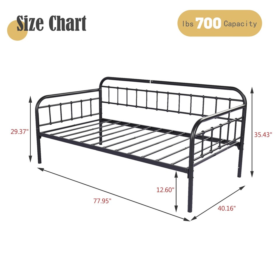 Functional Twin Size Japanese Black Metal Daybed - Versatile Single Bed ...