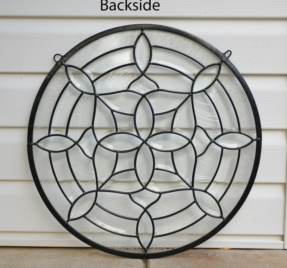 Handcrafted All Clear stained glass panel Round Beveled glass window ...