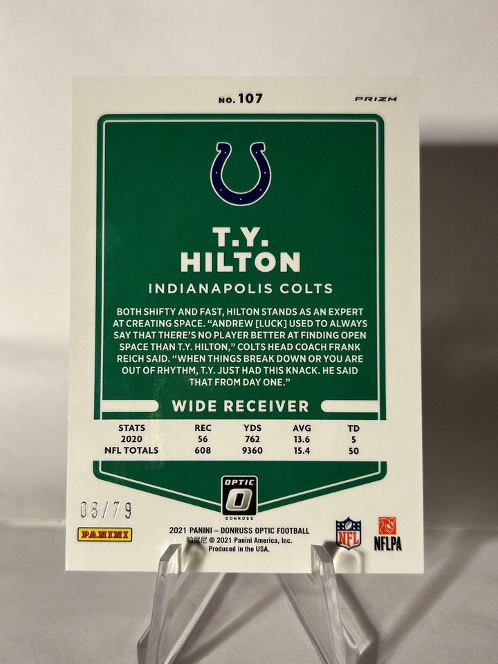 2021 Donruss Optic TY HILTON #107 Pink Velocity Prizm /79 SP - Colts | eBay