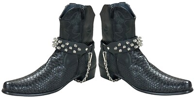 Clustered Spike Leather Bootstrap Chain Bikers Costume Punk Goth ...