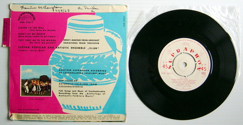 ONE 1963'S 45 R.P.M. RECORD, FOLK SONGS FROM EAST SLOVAKIA, ENSEMBLE ...