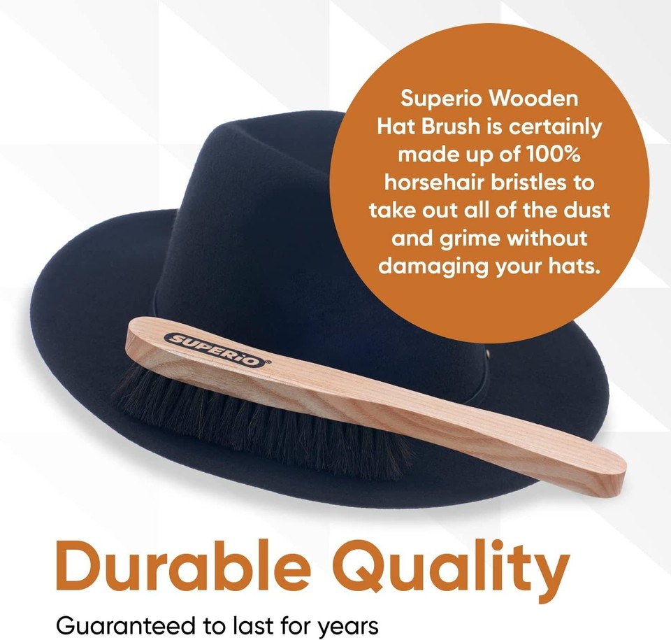 Superio Hat Brush Horsehair Bristles, Solid Wood Durable Felt Hat Brush ...
