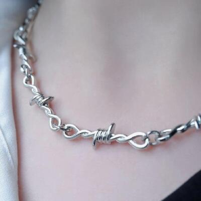 BARBED WIRE CHOKER NECKLACE 15.5" Punk Rock Rocker Goth Silver Alloy ...