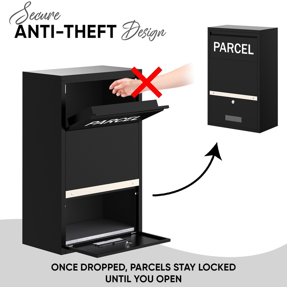 Belofay Black Parcel Drop Box Small High Capacity Outdoor Tall Mail Box ...