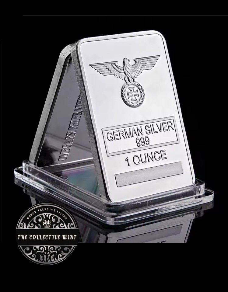 2~1 Oz German Silver~Iron Eagle & Cross~AG Alloy Bar In Case~NOT .999 ...