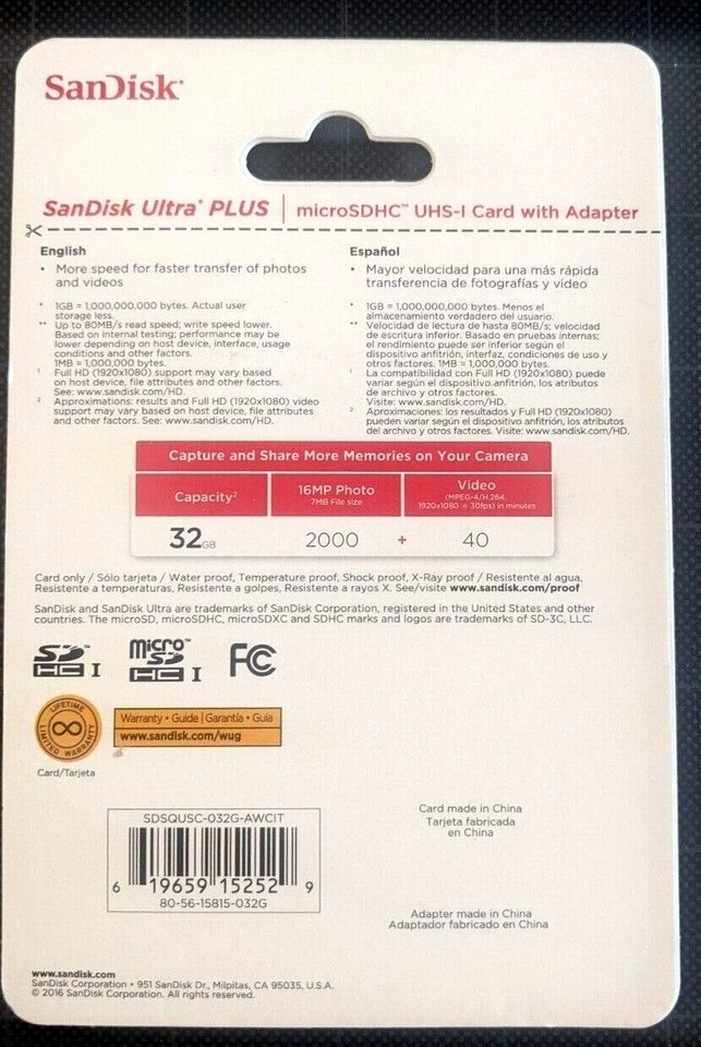 SanDisk Ultra Plus microSDHC UHS-1 Card with Adapter - 2x 32 GB | eBay