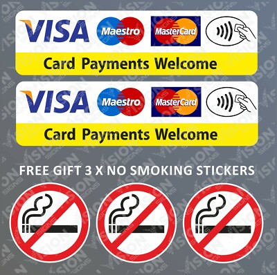 2x Contactless Card Payments Visa Credit Card Sticker Printed Vinyl ...