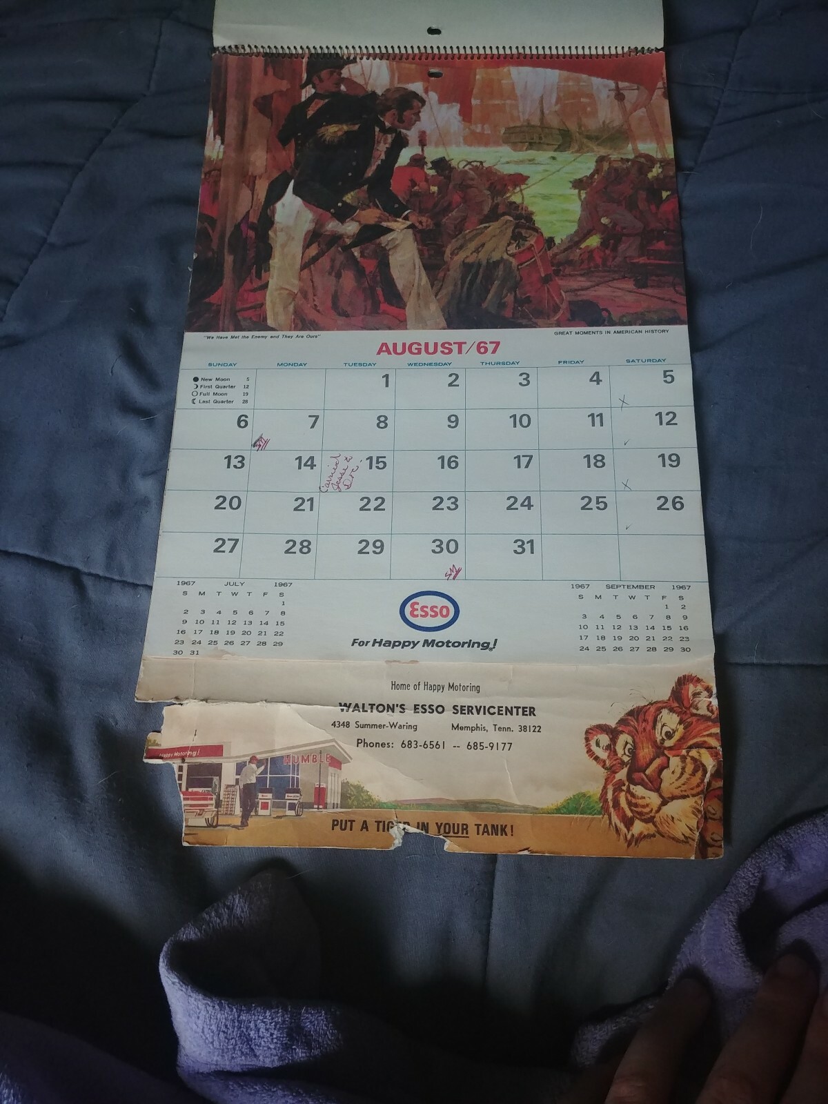 ESSO Exxon 1967 Calendar Waltons Memphis Tennessee TN Happy Motoring ...