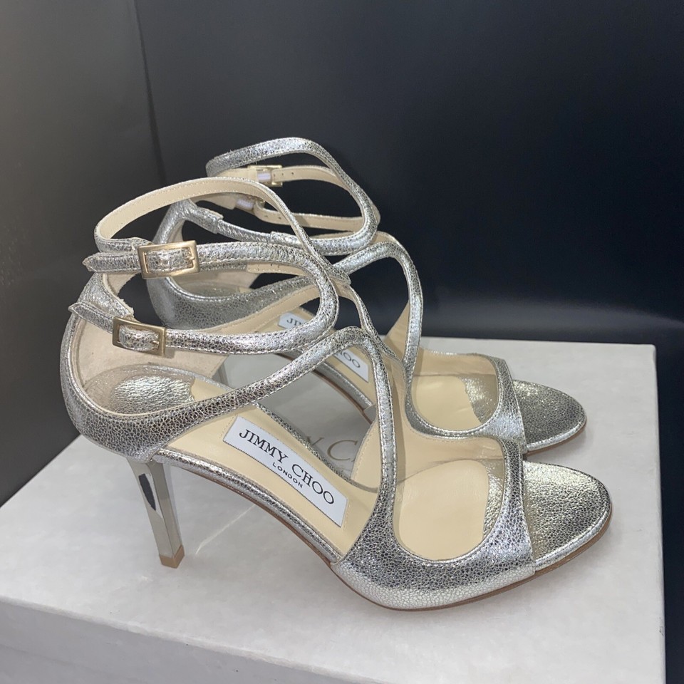 JIMMY CHOO 'ivette' Silver Champagne sandals Heels Strappy UK 1.5 Eu34 ...