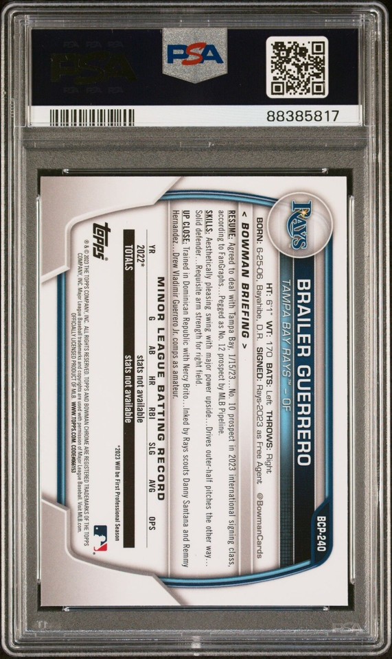 BRAILER GUERRERO 2023 Bowman Chrome 1st Sapphire Card BCP-240 GEM MINT ...