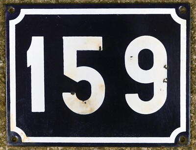 Large old blue French house number 159 door gate plate plaque enamel ...