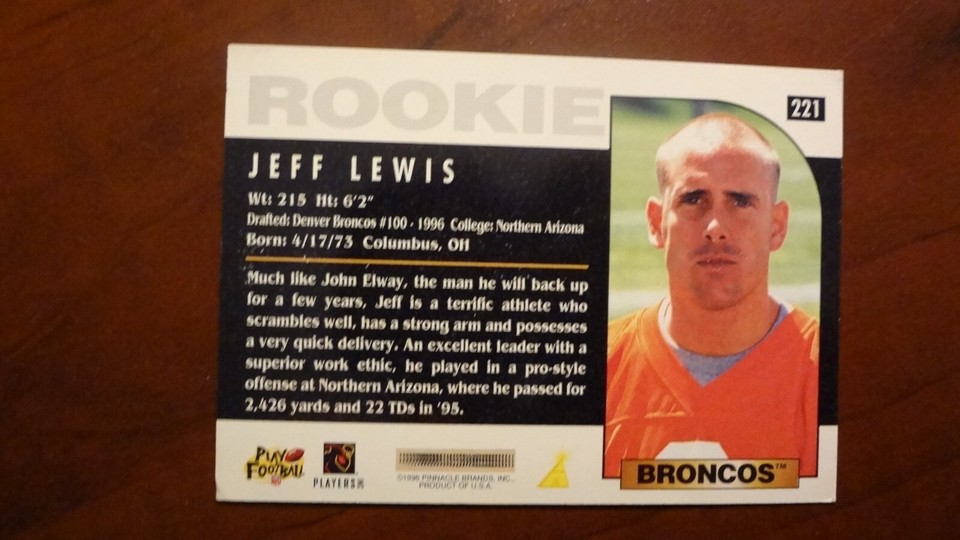1996 PINNACLE ROOKIE # 221 JEFF LEWIS FOOTBALL CARD | eBay