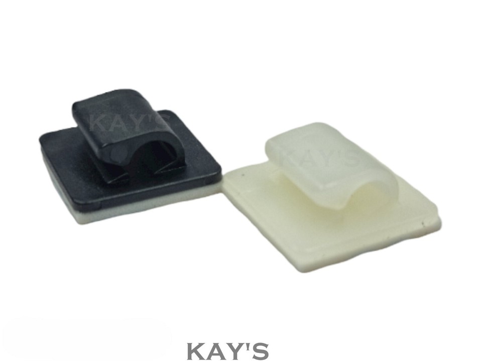 SELF ADHESIVE CABLE CLIPS WIRE CONDUIT TUBING MOUNTS BLACK WHITE 16mm ...