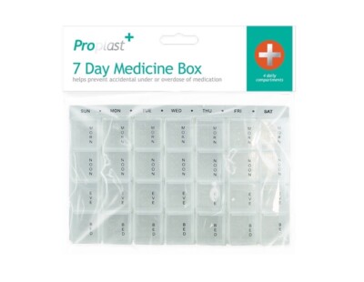 7 DAY PILL BOX ORGANISER DOSSET BOX 4 DAILY COMPARTMENTS 28 SLOTS ...