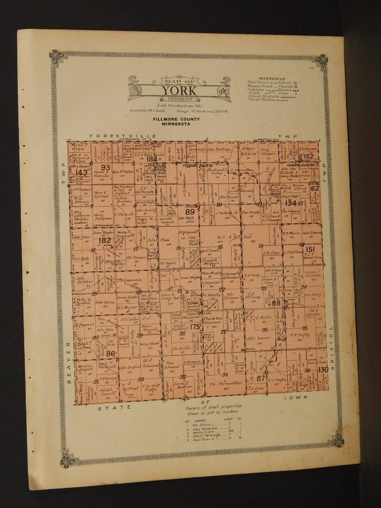 Minnesota Fillmore County Map 1915 York Township W3#30 | eBay