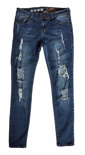 SONG Jeans Womens 26x28 Size Jr 5 Blue Distressed Skinny Ankle Low Rise ...