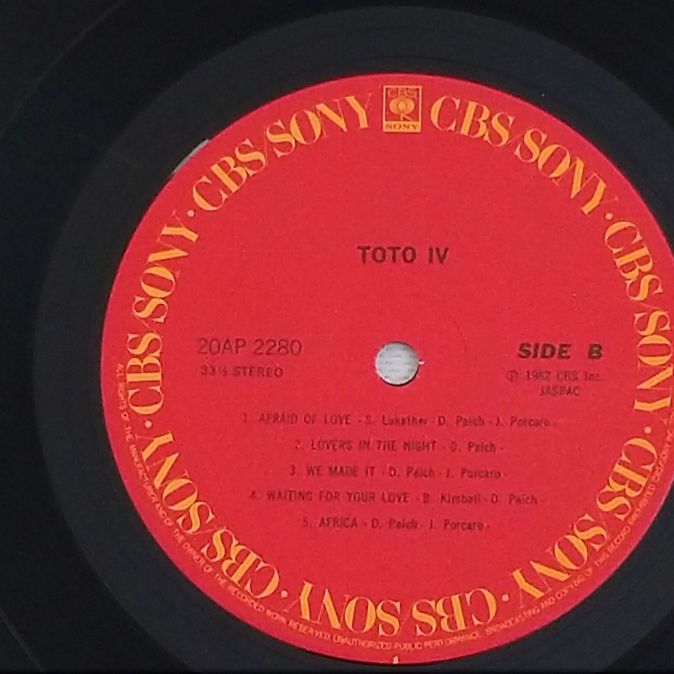 TOTO IV-Japan commemorative edition LP Japan Pressing w/ OBI USED 20AP ...