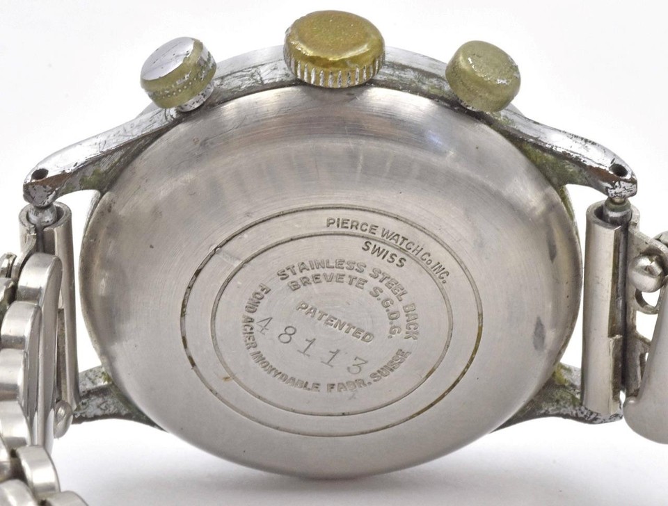 Vintage Steel 1940's PIERCE MILITARY DIAL CHRONOGRAPH Round Button ...