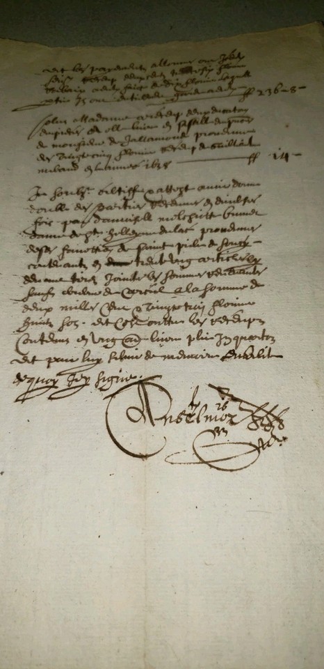 1638 FRENCH RENAISSANCE ERA WATERMARKED PAPER MANUSCRIPT signed Journal ...