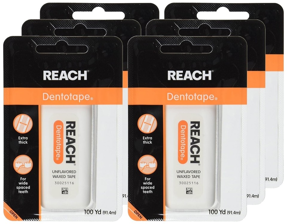 6 PACK Reach Dentotape Unflavored Extra Thick Waxed Tape 100 Yards ...