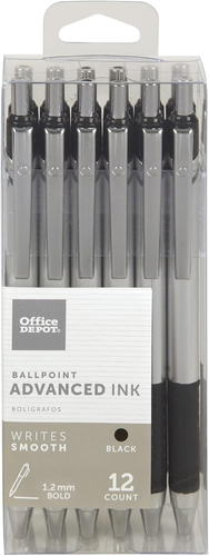 Office Depot Advanced Ink Retractable Ballpoint Pens, Bold Point, 1.2 ...