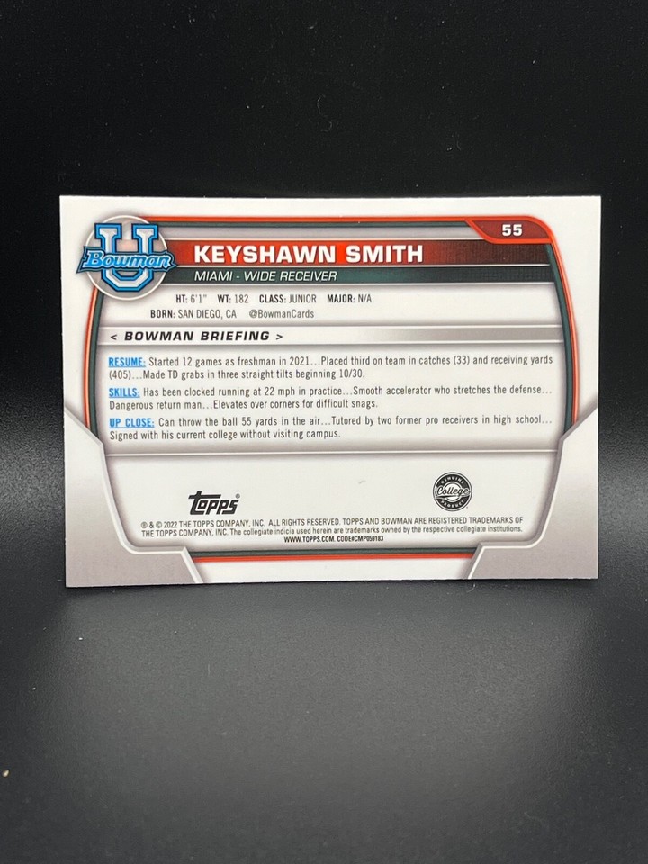2022 Bowman University Chrome Keyshawn Smith #55 | eBay