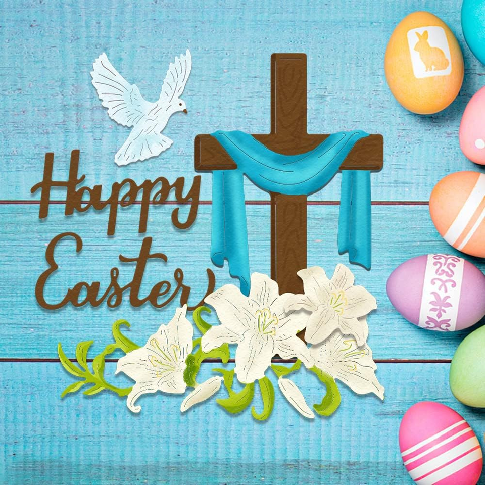 Easter Flowers Cross Metal Cutting Dies Happy Easter Words Animals Die ...