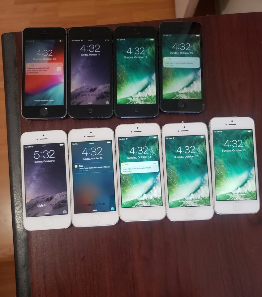 Lot of 9 Apple iPhone 5s/ 5 32GB (2pcs ) and 16GB( 7pcs)For parts or ...