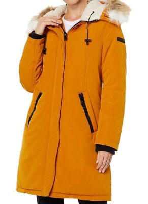 NWT Sam Edelman Golden Yellow Faux Fur Removable Hooded Down Jacket ...
