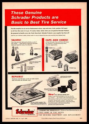 1959 Schrader Brooklyn NY Tire Valves Caps Cores Service Repair Kits ...