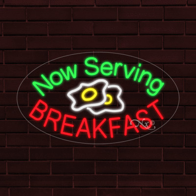 NEW "NOW SERVING BREAKFAST" w/LOGO OVAL 28x16x1 INCH LED FLEX INDOOR ...