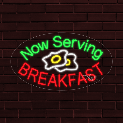 NEW "NOW SERVING BREAKFAST" w/LOGO OVAL 28x16x1 INCH LED FLEX INDOOR ...