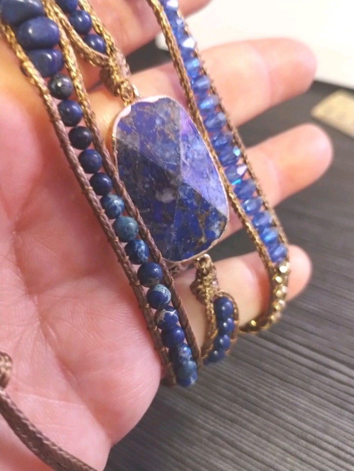 Boho Lapis Stone 5 Layer Beaded Adjustable Button Loop Wrap Bracelet | eBay