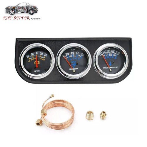 2" 52mm 3-in-1 Auto Car Triple Gauge Set Kit Water Temp Oil Pressure ...