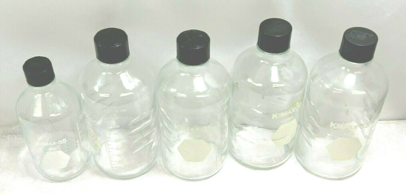 LOT 5 KIMAX-35 Glass (4 X1000 mL) (1X500ML)Graduated Media Bottle ...