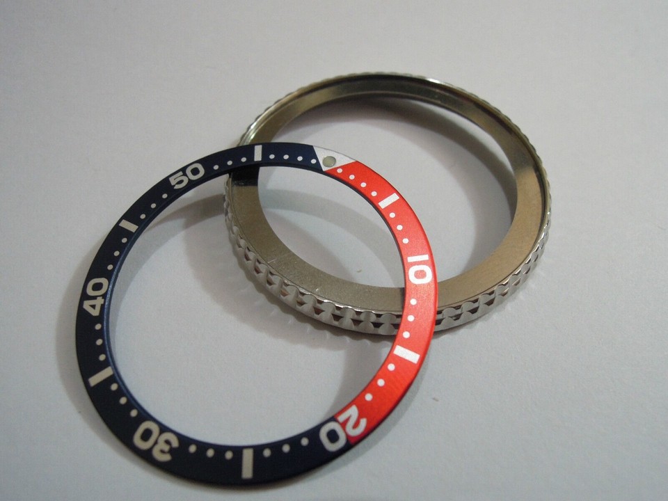 NEW STAINLESS ROTATING BEZEL WITH BLUE/RED INSERT DIVERS 6309-7040 / ...