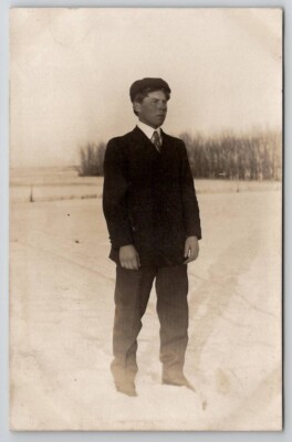 Echo MN RPPC Handsome Young Man Posing In Snow Hustad Family Photo ...