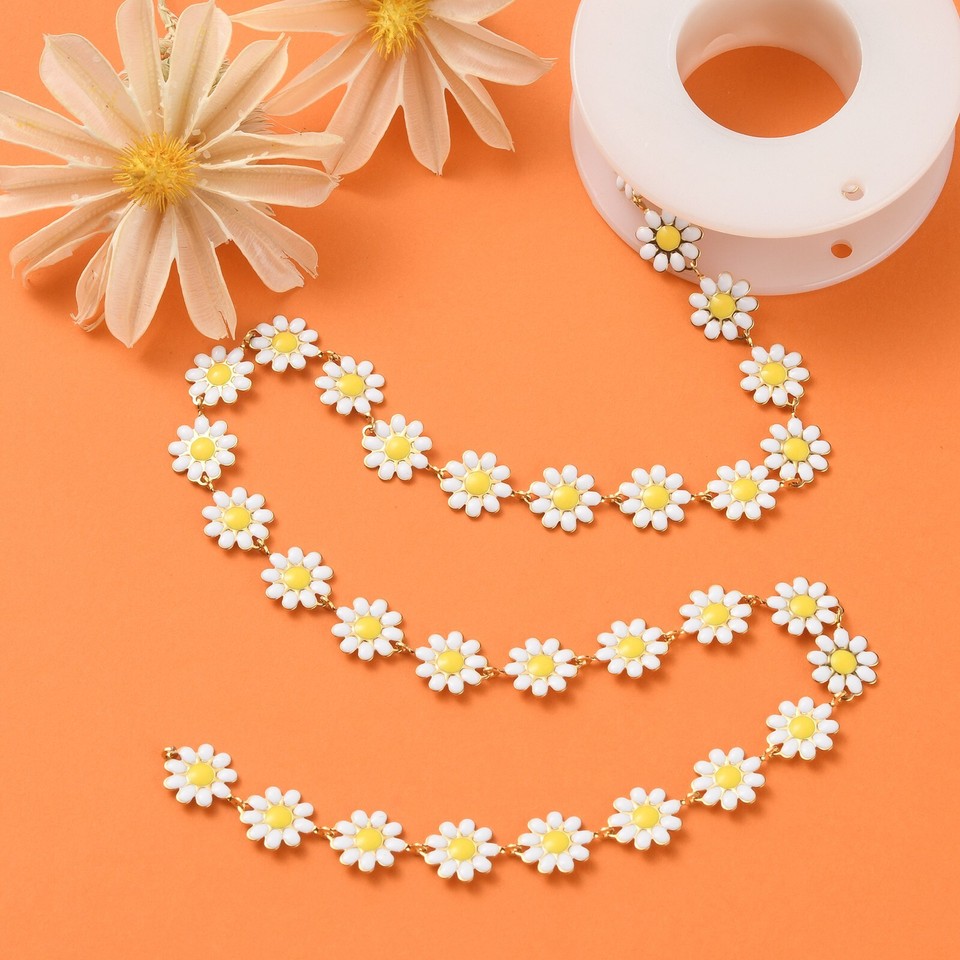 1m Enamel Floral Daisy Flower Link Chains for Bracelet Necklace Jewelry ...