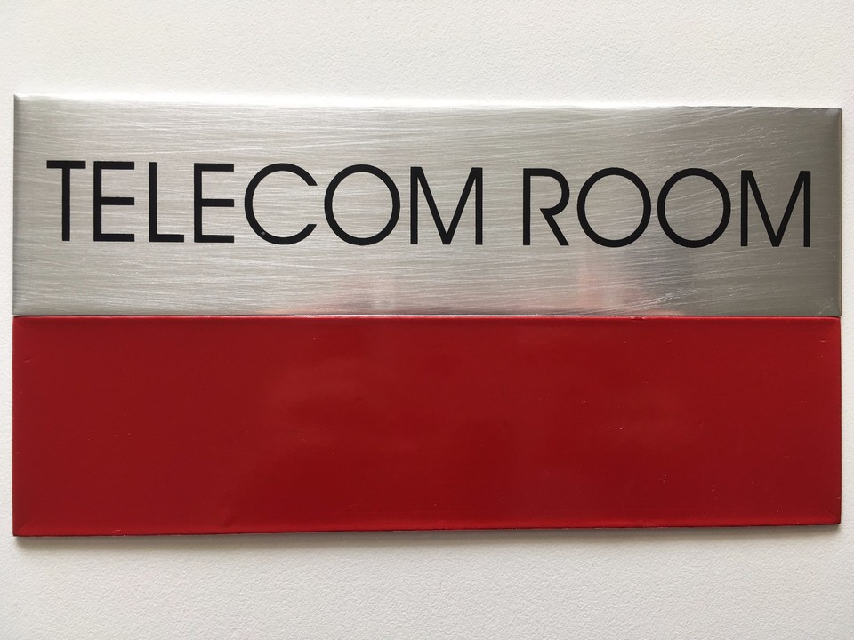 TELECOM ROOM SIGN- BRUSHED ALUMINUM (ALUMINUM SIGN SIZED 2''X7.75 ...