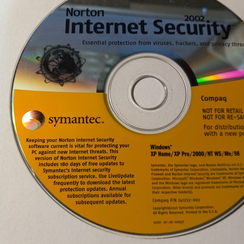 Norton Internet Security 2002 CD (2001) DISC ONLY Compaq P/N 241253 Win ...