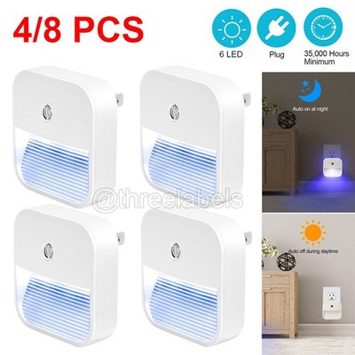 4/8Pcs Plug-In Auto Night Light 3000K LED Dusk to Dawn Sensor Kitchen ...