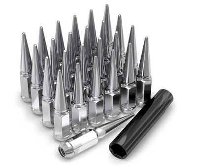 25 Pack Chrome M12x1.5 1-Pc Hex Spike Lug Nut Set with Extra Spike Lug ...