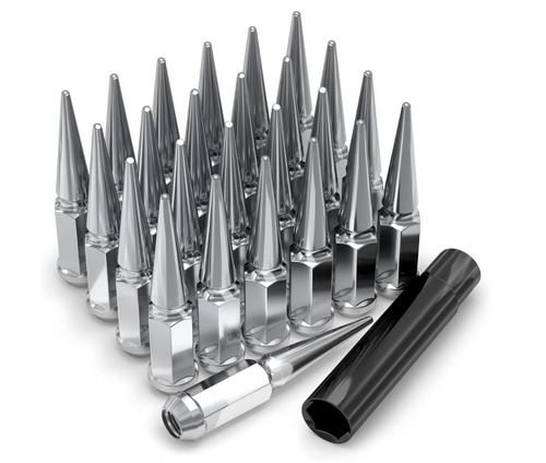 25 Pack Chrome M12x1.5 1-Pc Hex Spike Lug Nut Set with Extra Spike Lug ...