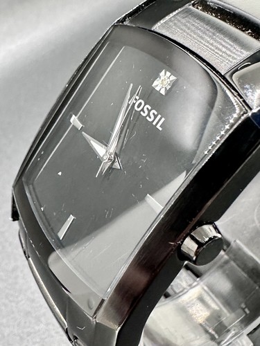 Working Fossil Zane FS4159 Black Stainless Steel Rectangle Tank Men's ...