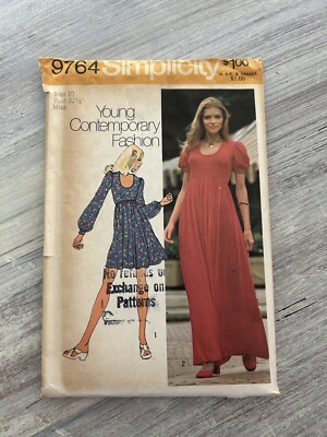 Vtg Simplicity 9764 Pattern Ladies Dress Maxi Sz 10 UNCUT FF | eBay