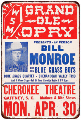 Bill Monroe and his Bluegrass Boys Concert poster reproduction METAL ...