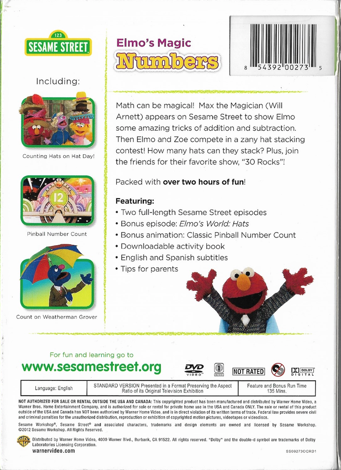Sesame Street: Elmos Magic Numbers (DVD, 2012) New Sealed! 854392002735 ...