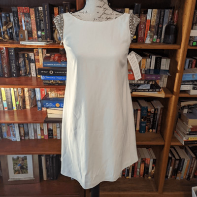 Aidan mattox silver trapeze cocktail dress in ivory beaded cap sleeve ...