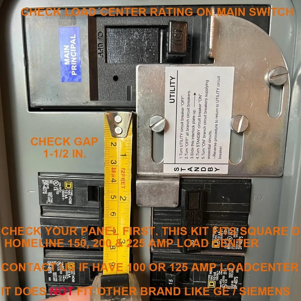 30 Amp Generator Hook-up Kit for Square D Homeline 200/225A Panel, 15/ ...